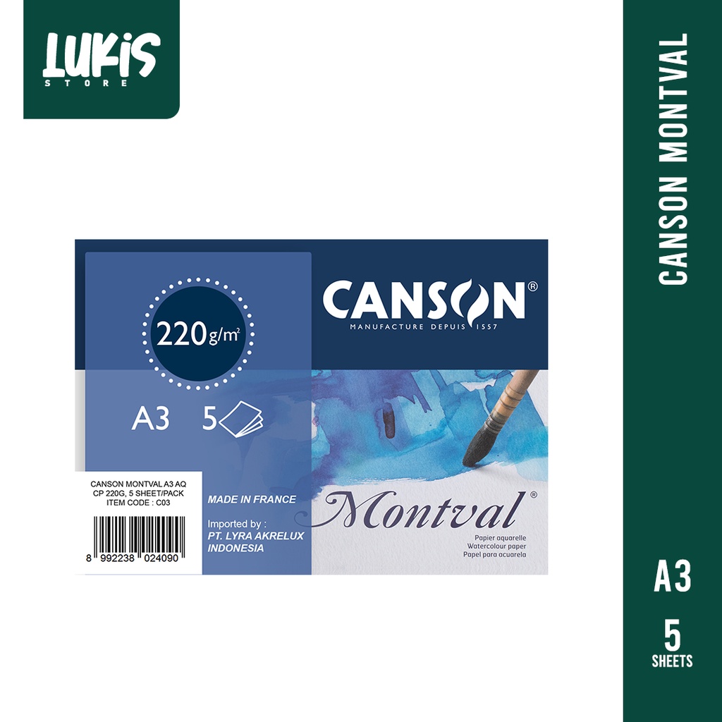 Jual Kertas Cat Air CANSON Montval Aquarelle A3 Cold Press 220G (5 Sheets/Pack) - C03 | Shopee ...