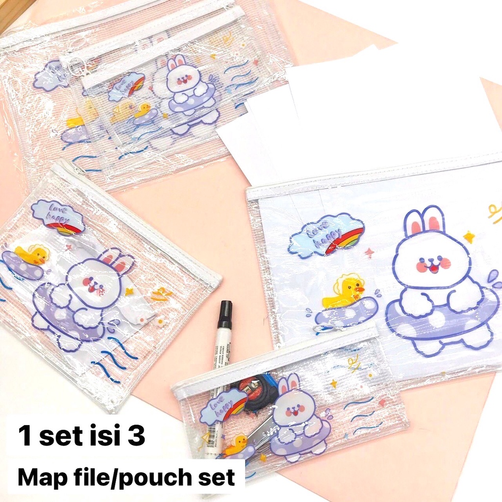 Jual pouch set 3 mika map file set rabbit pouch dompet map set 3 mika ...