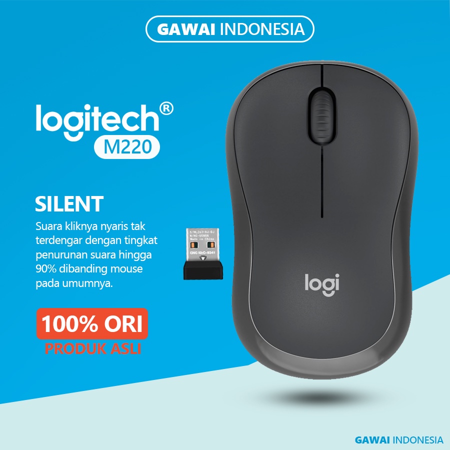 Jual Logitech M220 Silent Wireless Mouse ORIGINAL (Grey/Graphite ...