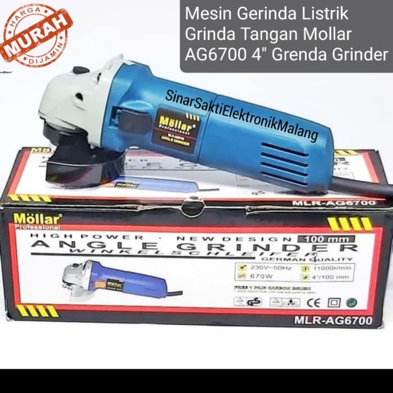 Jual Mesin Gerinda Listrik Grinda Tangan Mollar AG6700 4" Grenda ...