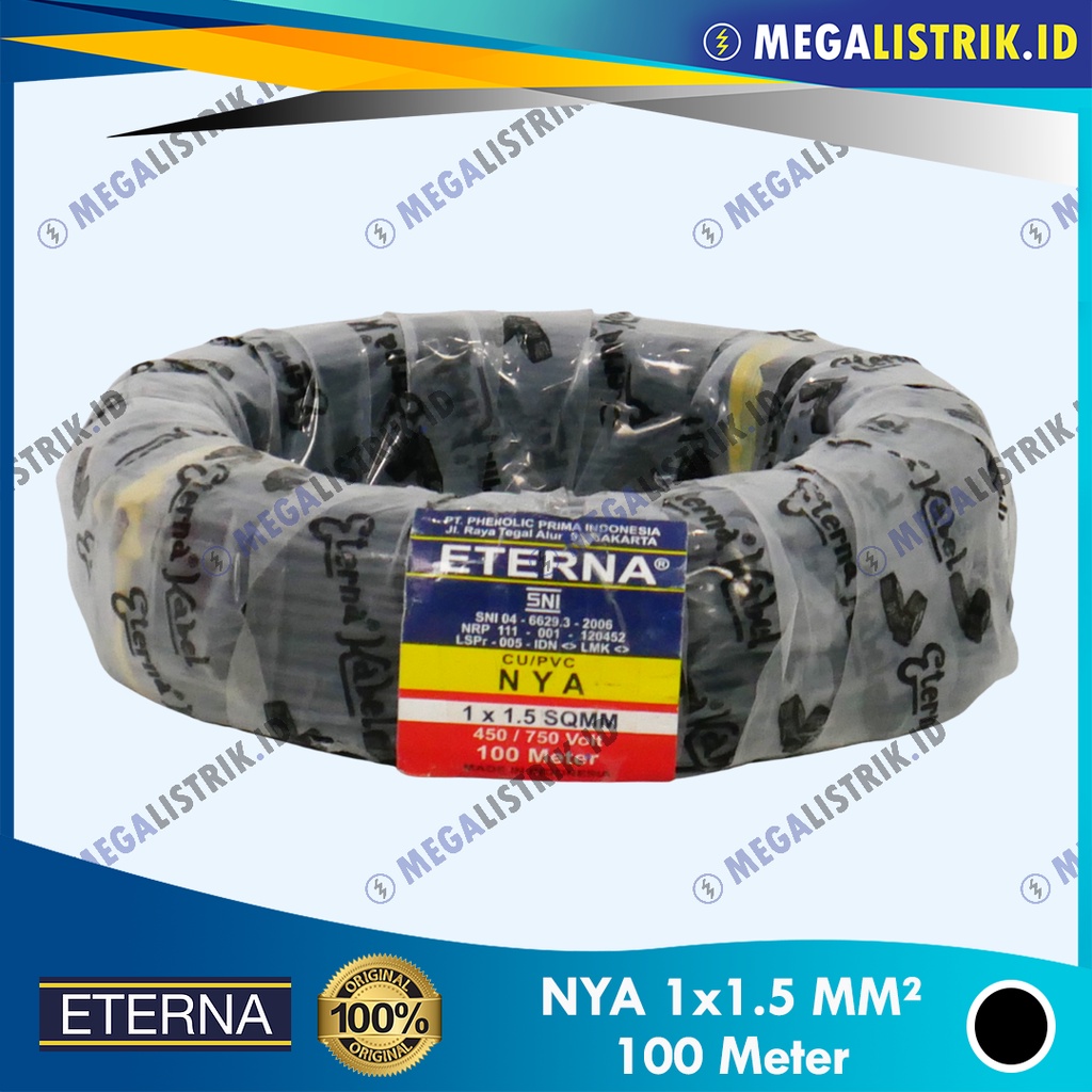 Jual ETERNA NYA 1 X 1.5 MM ( 100 METER ) / KABEL LISTRIK KAWAT 1.5MM / ENGKEL 1,5 / TUNGGAL 1 X ...