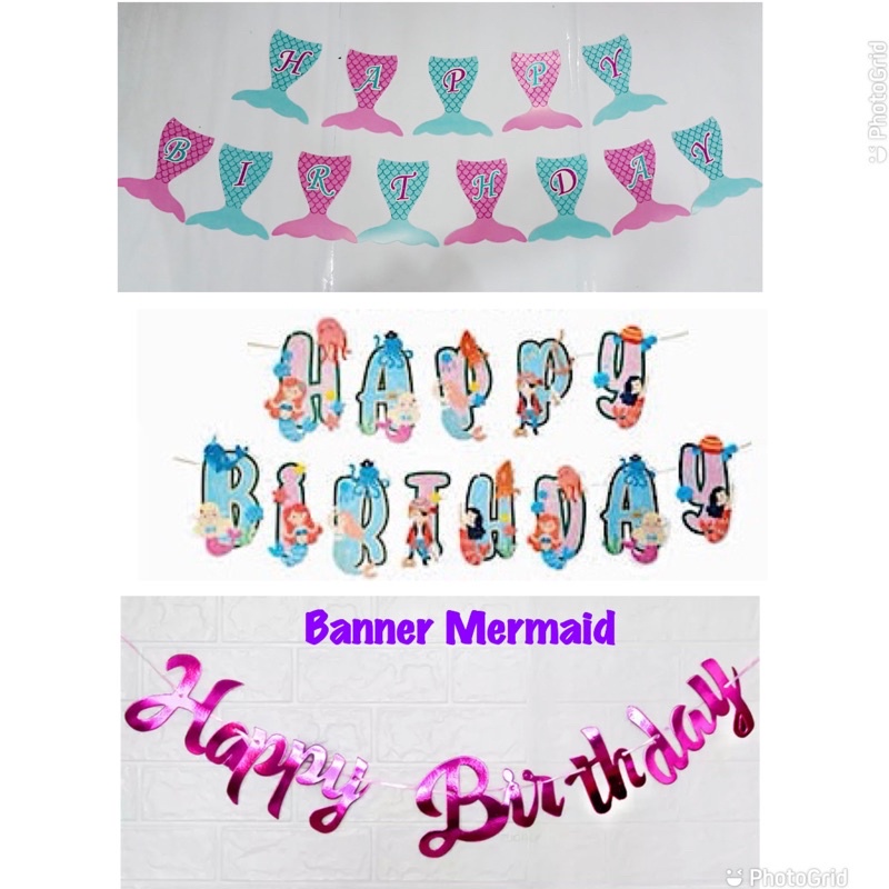 Jual Bunting flag mermaid - topper mermaid - perlengkapan ulang tahun ...