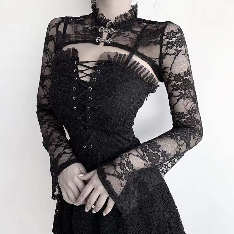 Jual Metal Lace Long Sleeve Crop Top Outer 8464 (S/M/L) | Shopee Indonesia