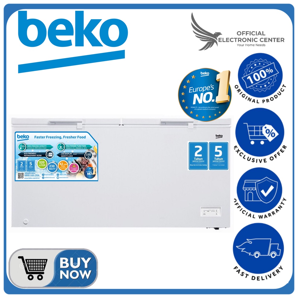Jual BEKO CHEST FREEZER BOX CF-5202WD 520L CF5202 WD SUPER FAST ...