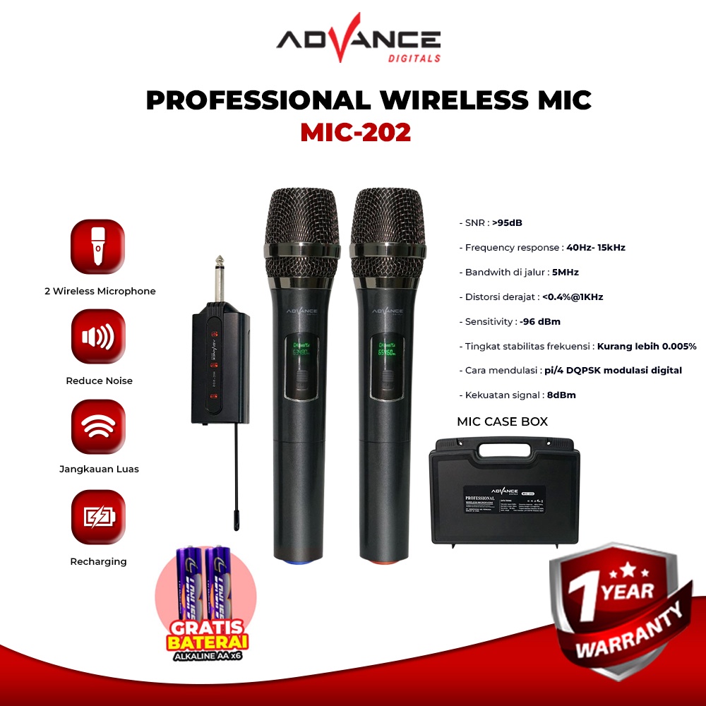 Jual Advance MIC-202 Profesional 2 Mic Wireless Microphone Karoke Mic ...