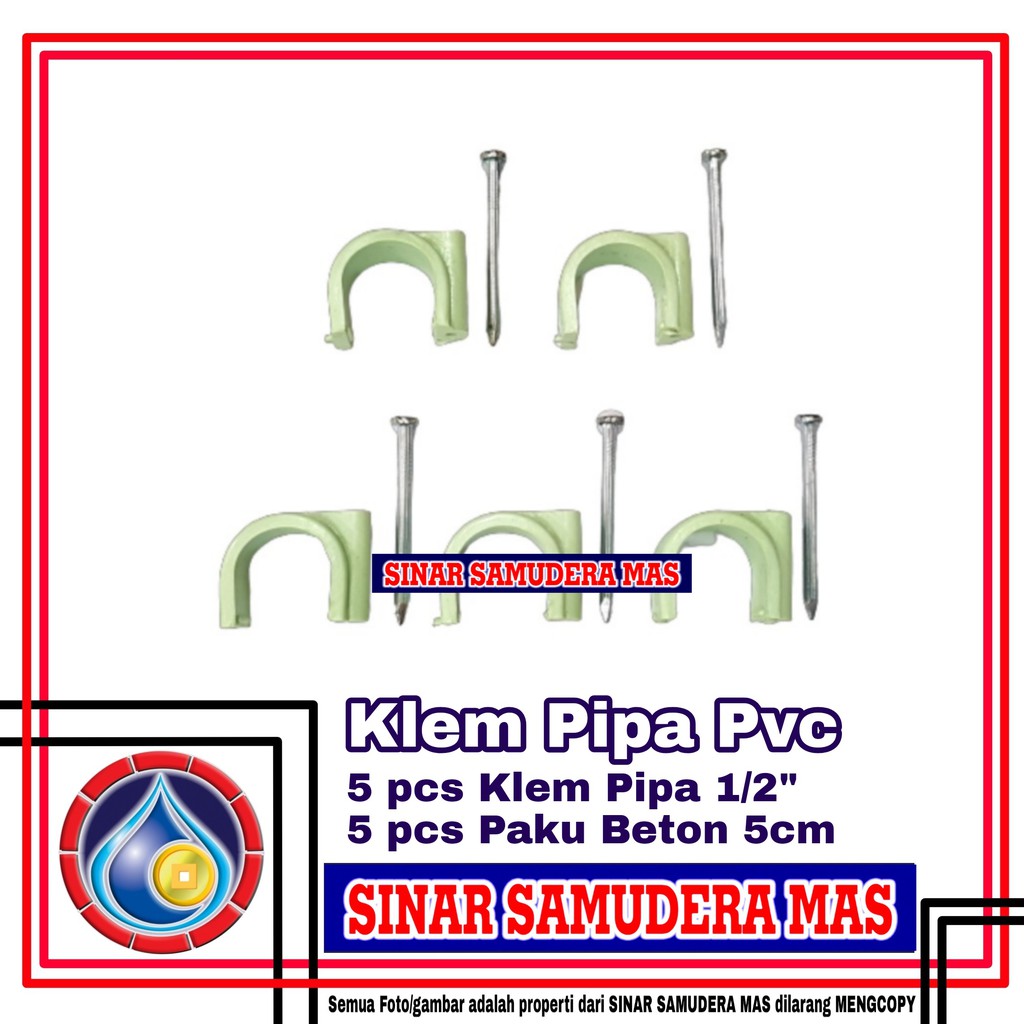 Jual Klem Pipa PVC 1/2" ( 5pcs klem + 5 pcs Paku Beton 5cm) - KLEM PIPA ...