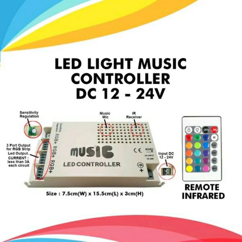 Jual LED Light Music Controller LED Strip RGB DC 12-24V 9A+ Remote ...