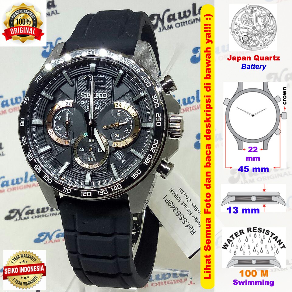 Jual Seiko Quartz SSB349P1 Chronograph Black Rubber Jam Tangan Pria ...