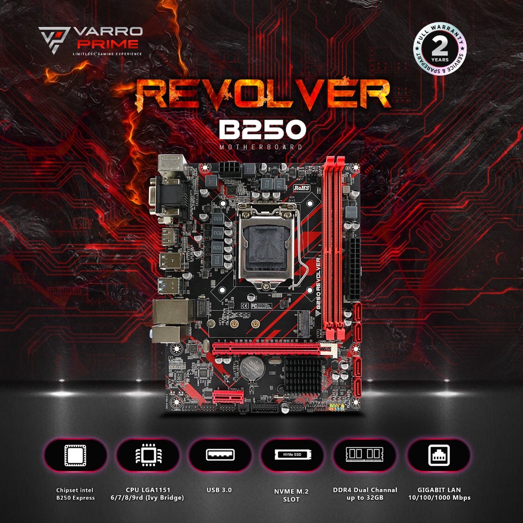 Jual MOTHERBOARD GAMING B250 REVOLVER VARRO SUPPORT NVME DDR4 | Shopee Indonesia