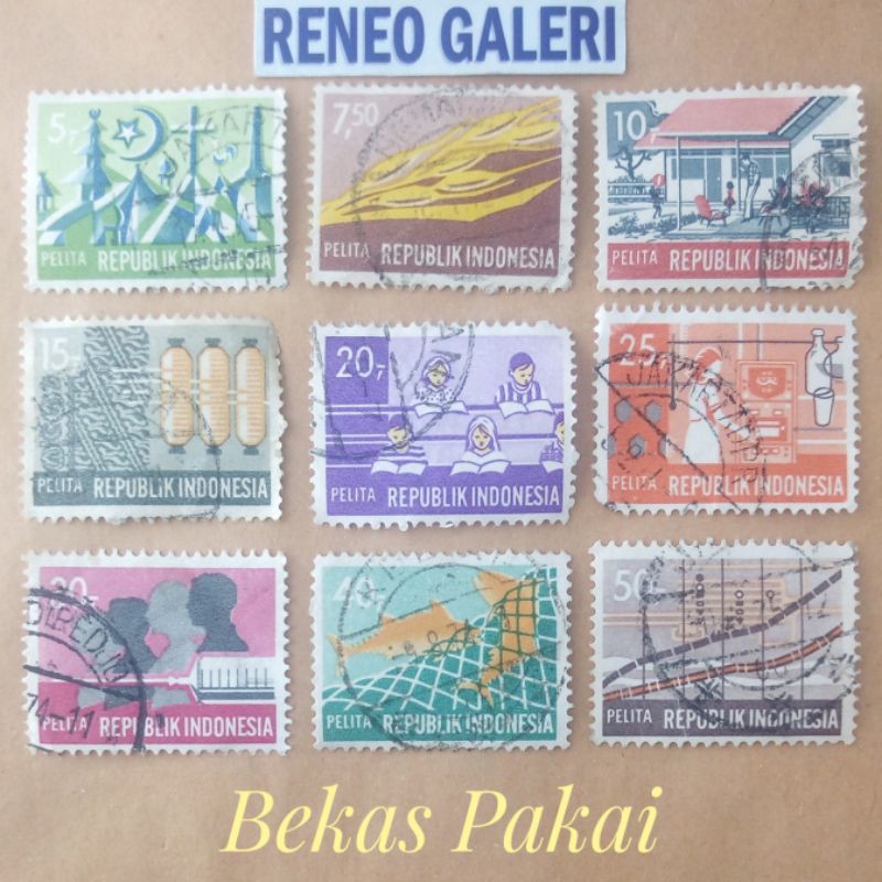 Jual (9pcs) Set Perangko seri Pelita tahun 1969 paket Prangko lama kuno ...