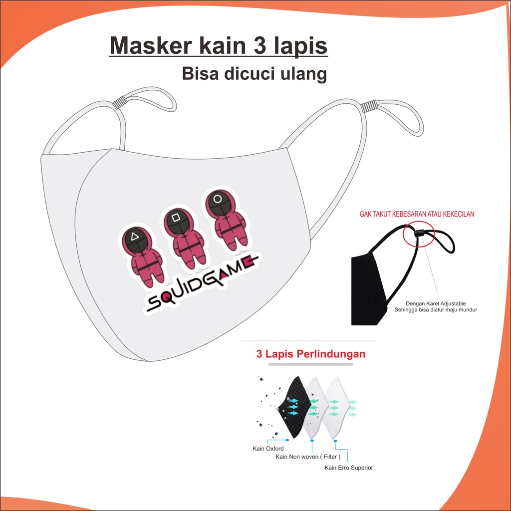 Jual Masker Kain Duckbill Earloop Pria Dewasa Bisa Dicuci ulang 3 Ply ...