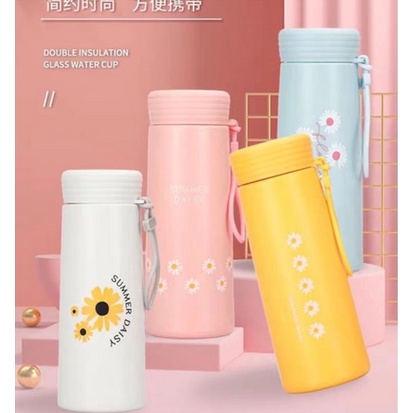 Jual Botol Kaca Daisy Bunga Summer Tumbler Glass Termos Air Panas ...