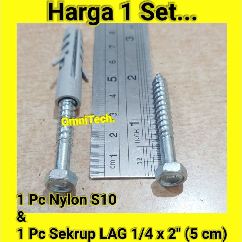 Jual 1 Pc Nilon Nylon S10 + 1 Pc Deskrup Dekskrup 5 cm Sekrup LAG 1/4 x ...