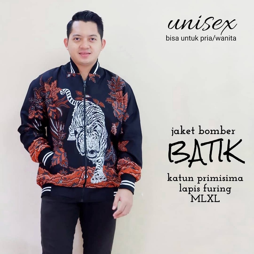 Jual Jaket bomber batik pria unisex motif macan ( Jaket Batik Pria ...