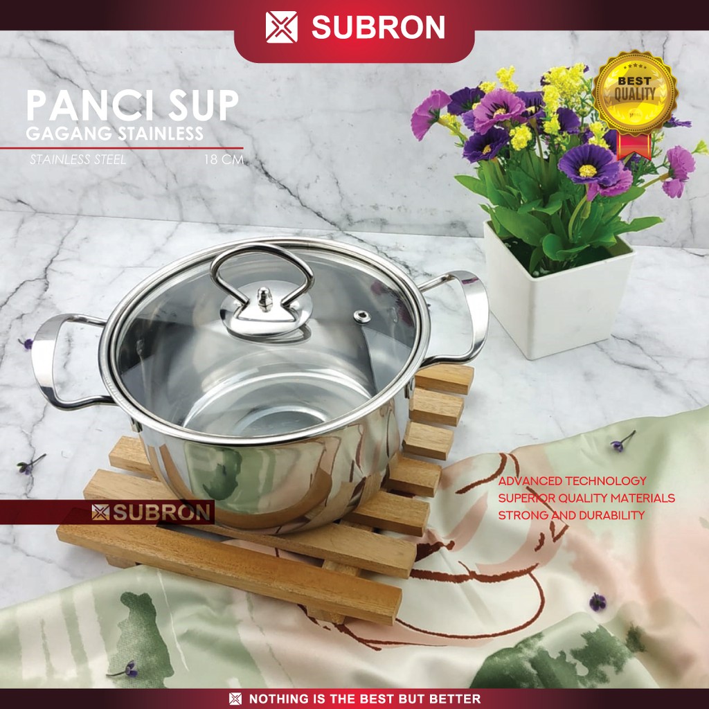 Jual SUBRON Panci Sup Soup Pot 16cm 18cm Stainless Steel Tutup Kaca ...