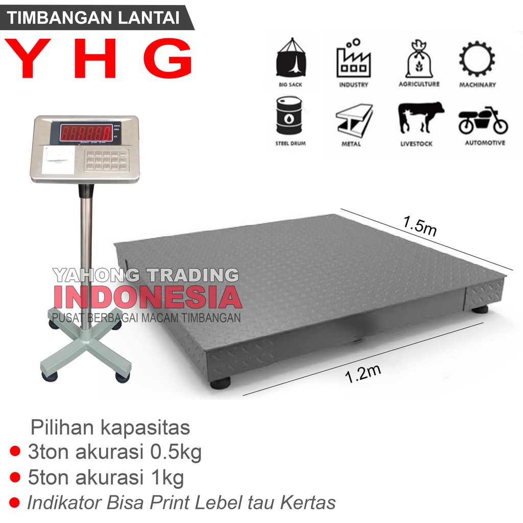 Jual Timbangan Lantai Digital YHG Printer 1.2m x 1.5m 3ton 5ton Bisa ...