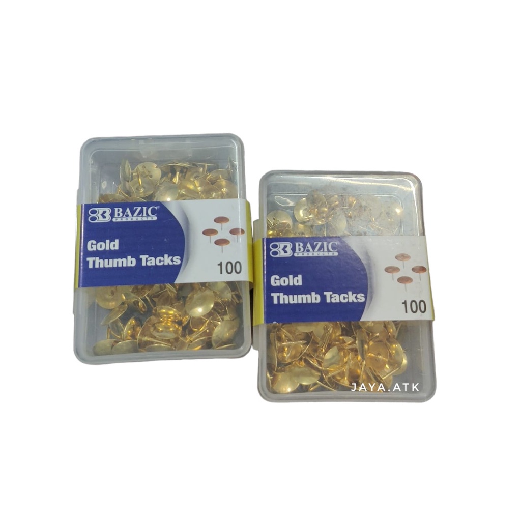 Jual PAKU PAYUNG PUSH PIN EMAS GOLD 100 PCS + TEMPAT THUMB TACKS GOLD ...