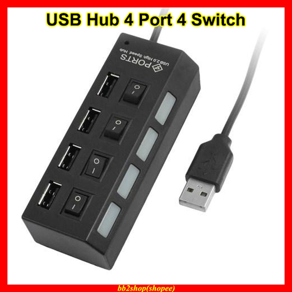 Jual USB Hub 4 Port Slot Dengan Saklar Switch On Off Ada Indikator Lampu Led High Speed Output ...