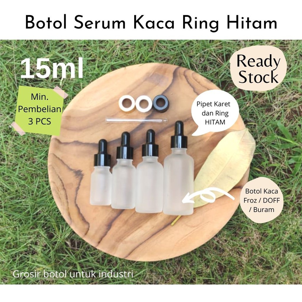 Jual Botol 15ml Serum Dropper Pipet Kaca Froz Doff Buram Ring Hitam ...