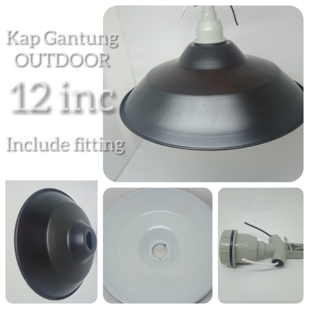 Jual Kap lampu gantung WD 12inci 30cm fitting E27 hitam outdoor | Shopee Indonesia