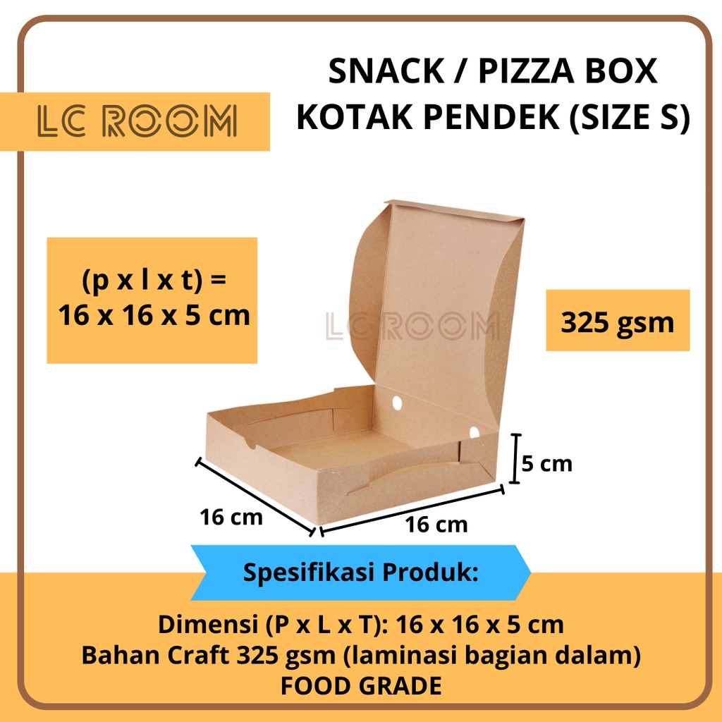 Jual PAPER SNACK BOX PIZZA BOX CROFFLE 16 16 5 cm KOTAK PENDEK DUS ...