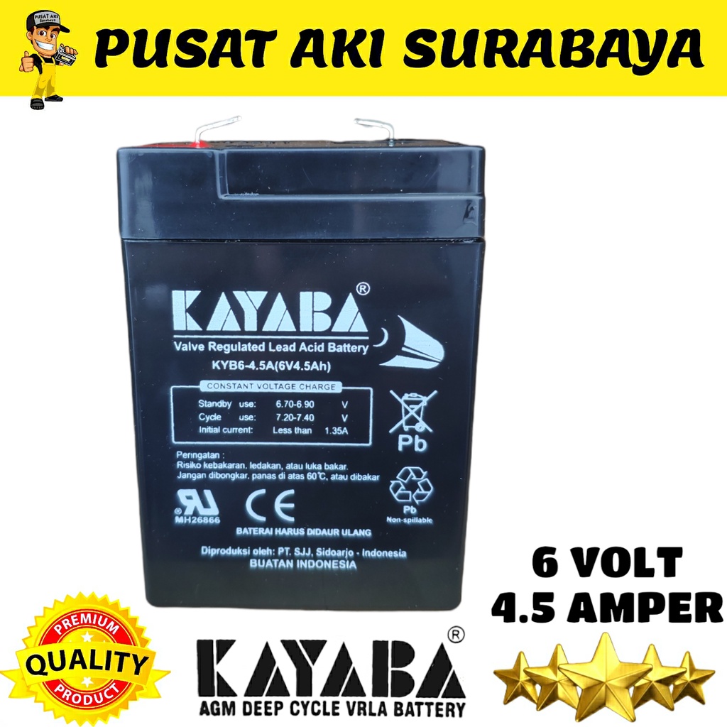 Jual KAYABA 6 VOLT 4.5 AMPER BATERAI 6V 4AH MOTOR MAINAN ANAK MOBIL MOBILAN AKI 6V 4AH BATTERY ...