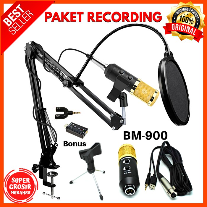 Jual Paket Recording Microphone Mic BM 900 BM900 Professional Condenser ...
