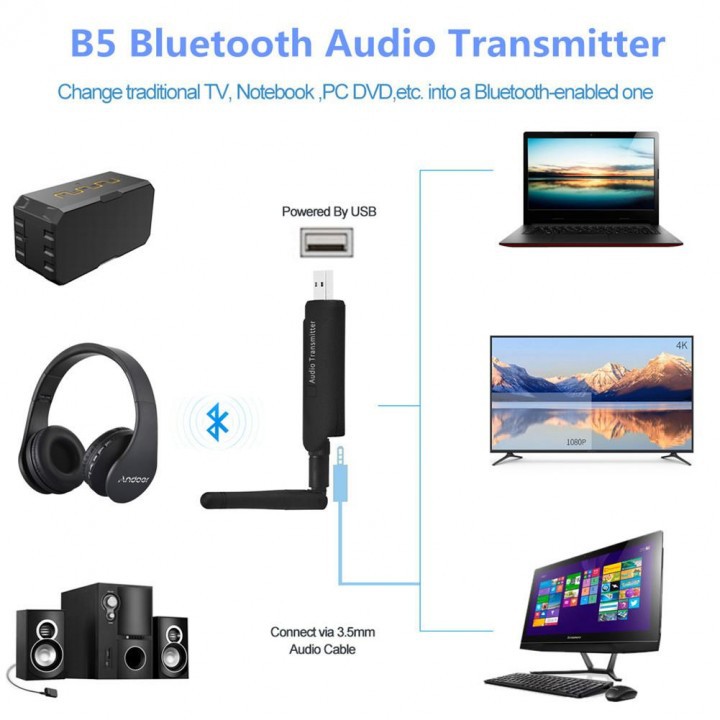 Jual B5 Wireless Audio Transmitter Bluetooth Launcher 3.5mm Stereo ...