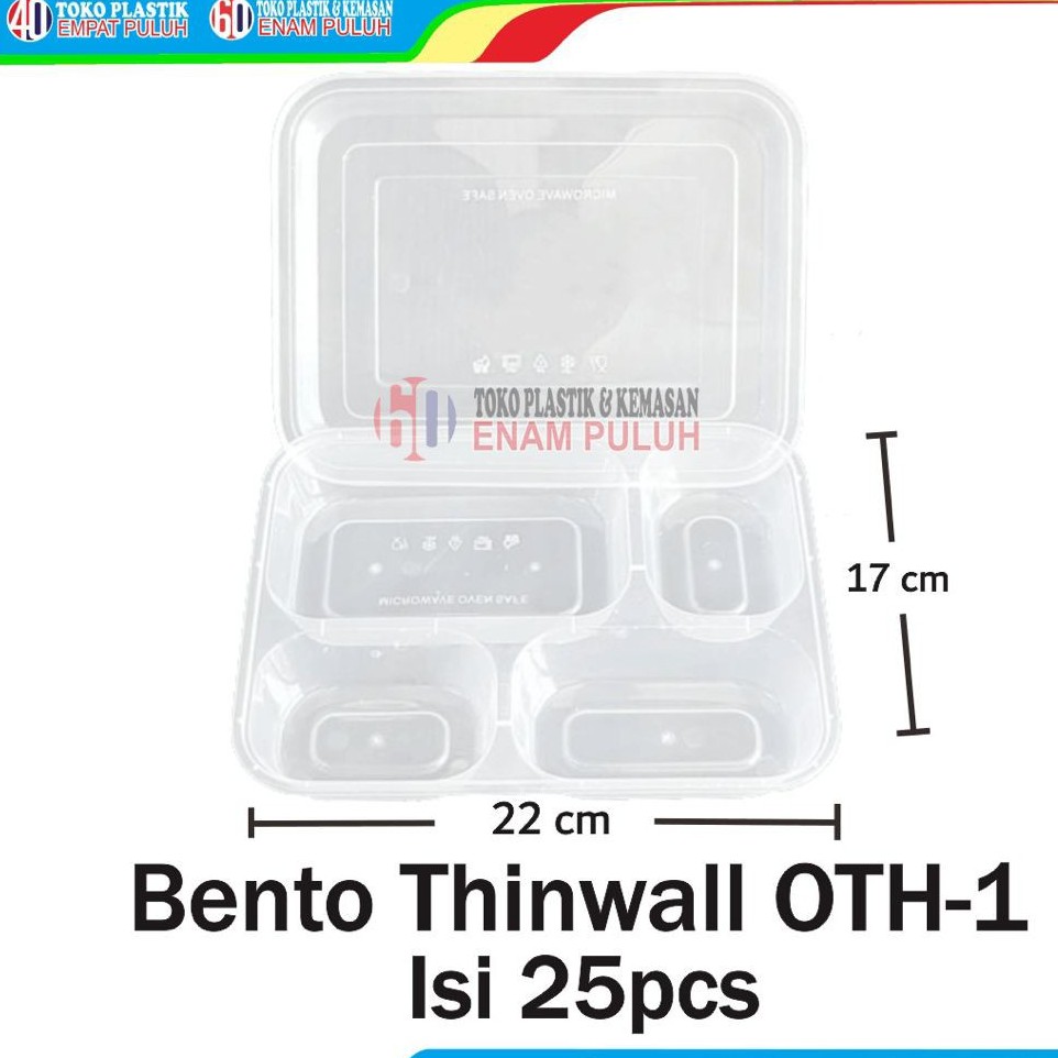 Jual Thinwall Bento Tutup Sekat 4 Rectangle Persegi Panjang Isi 25