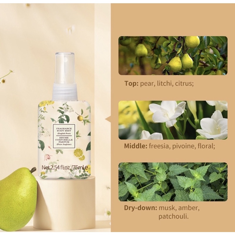 Jual [New] Miniso Fragrance Body Mist - English Pear 75ml | Shopee ...