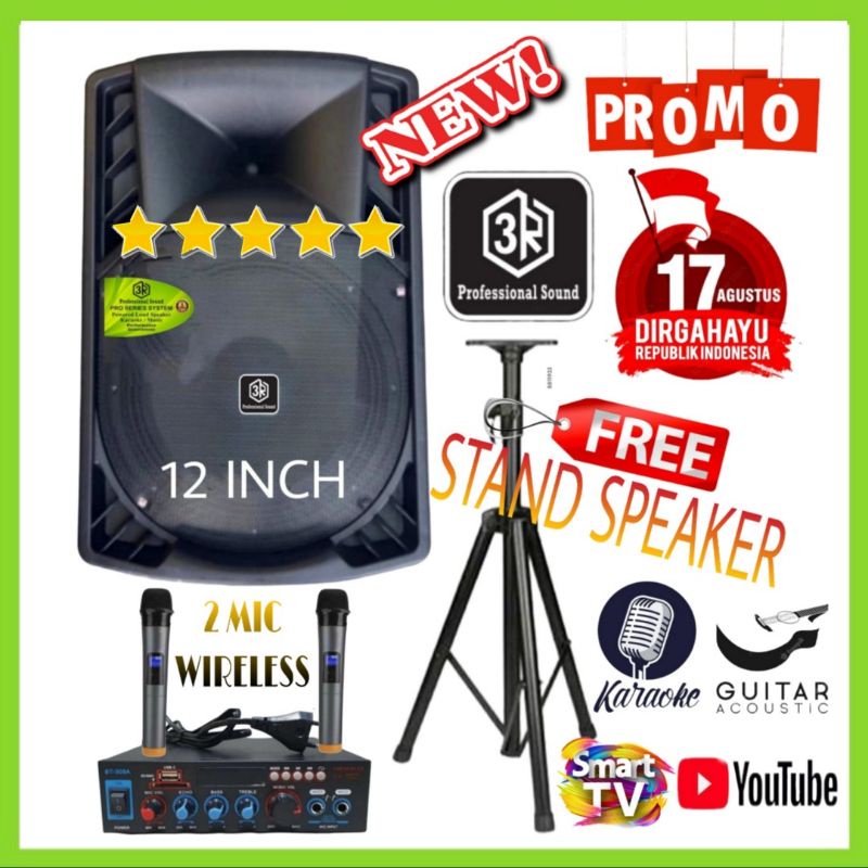 Jual Karaoke Set 3R 12 Inch , 2 Mic Wireless , Ampli Karaoke Youtube , Stand Speaker | Shopee ...