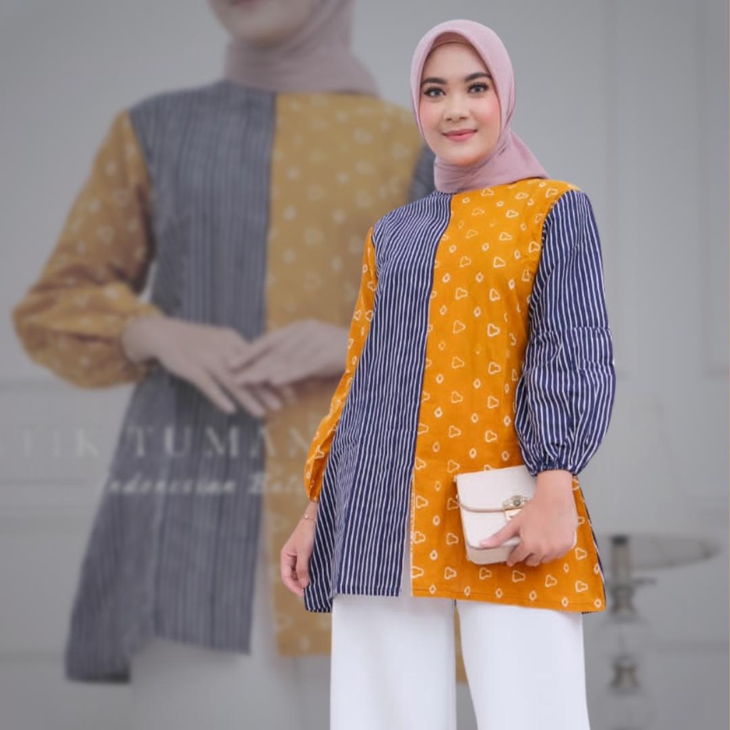 Jual Baju Batik Wanita Blus Blouse Batik Warna Kuning Kunyit Mustard ...