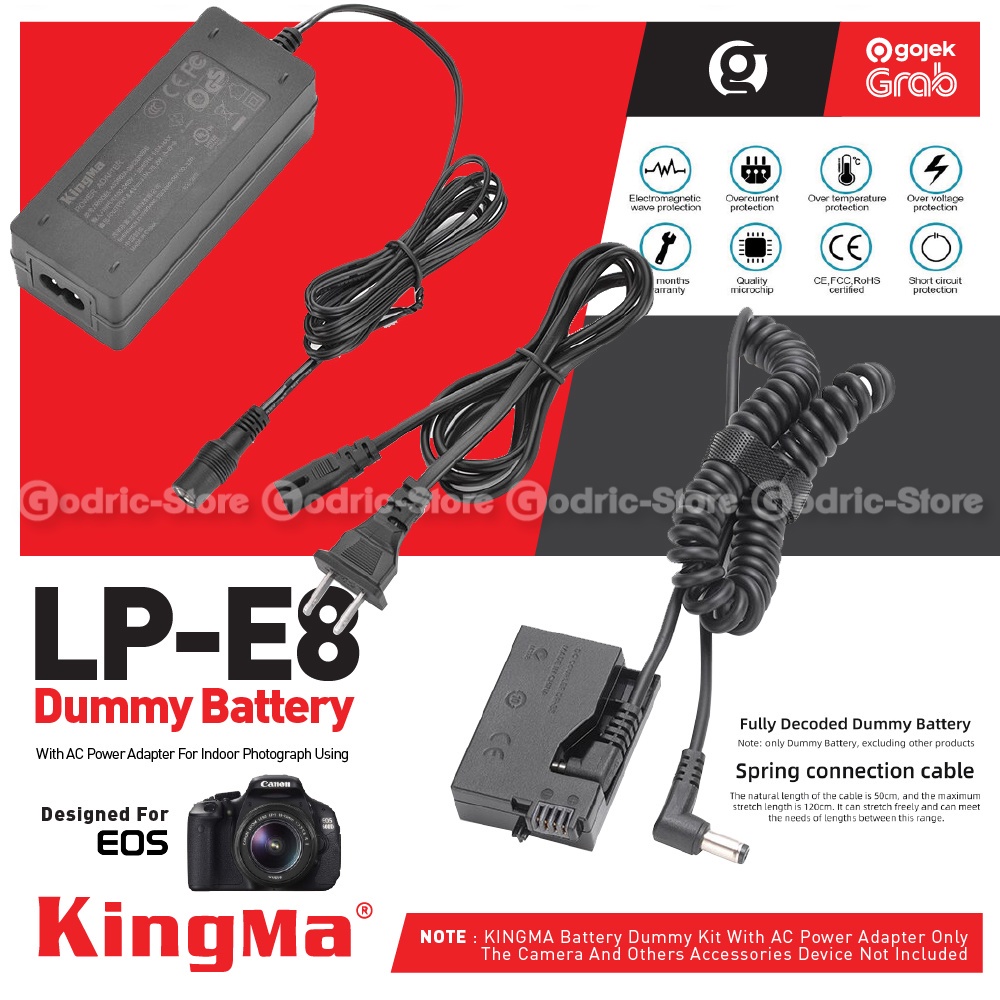 Jual Kingma Dummy Battery Kit Canon LP-E8 Indoor with AC Power Supply ...