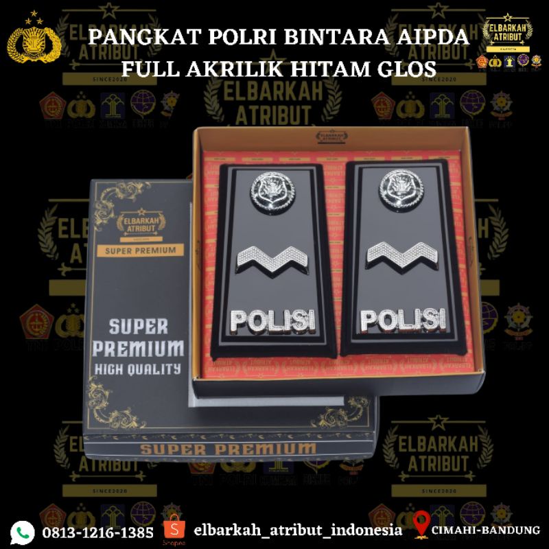 Jual Pangkat POLRI AIPDA full akrilik HITAM glos PANGKAT BINTARA AIPDA ...