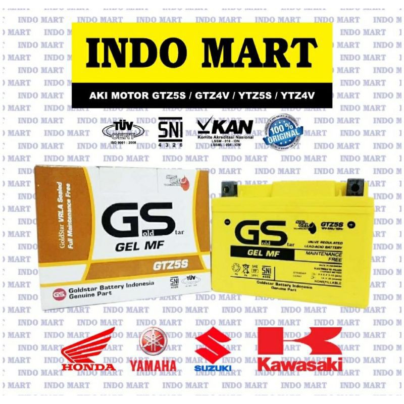 Jual Aki Motor HONDA Beat Vario 110 Scoopy Revo Blade Supra X 125 Aki Kering Gold Star GTZ5S Gel ...