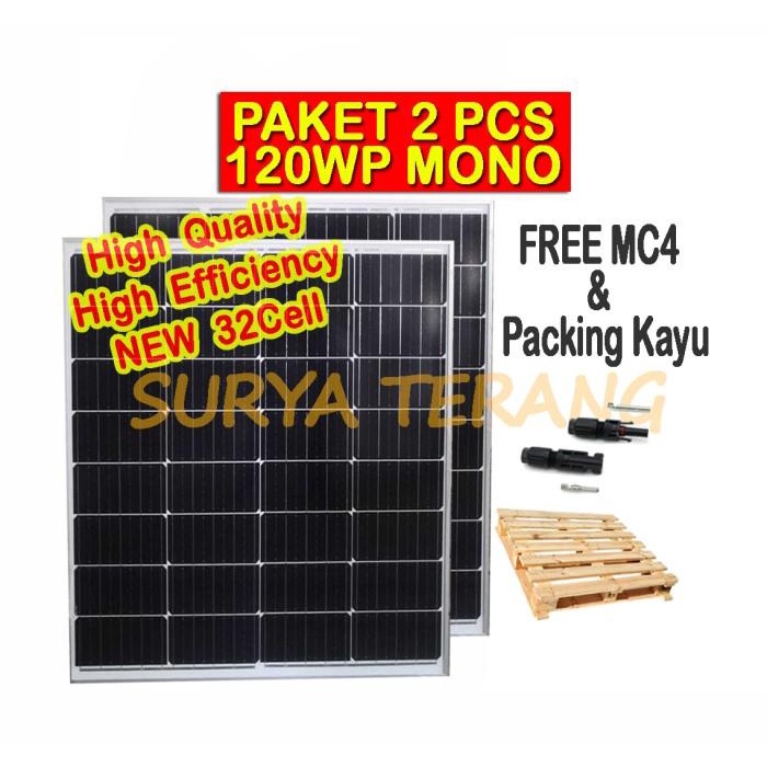 Jual Paket 2pcs Panel Surya 120Wp Mono dan MC4 Lengkap FREE Packing ...