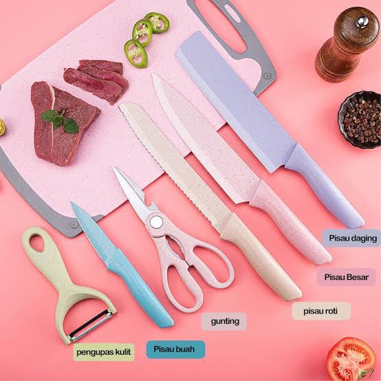 Jual Pisau Stainless Steel 6 in 1/Pisau Dapur Warna-warni Viral Non ...