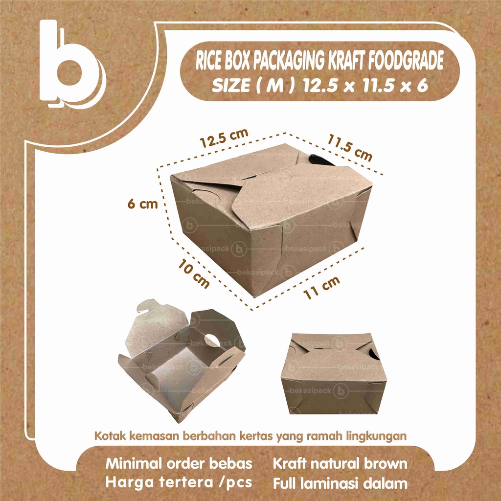 Jual Rice Box Packaging M Kraft Foodgrade 12.5x11.5x6 I RBPMKF00329 ...