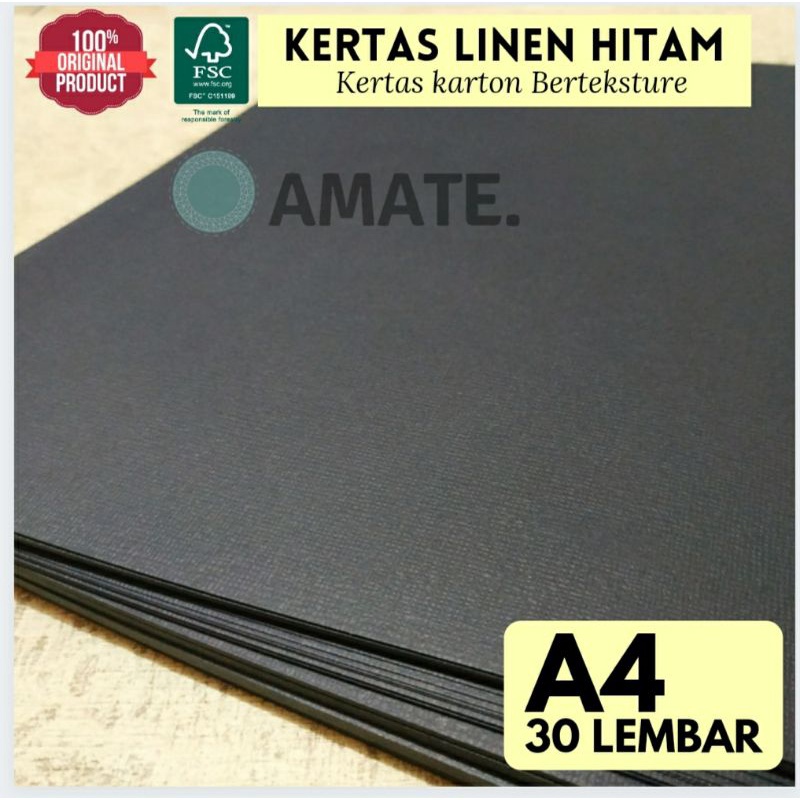 Jual Kertas Karton Linen Hitam 210g A4 (30 Lembar)-- Black Fancy Paper ...