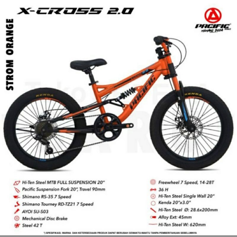 Jual Sepeda Gunung Mtb 20 inch Pacific X Cross 2.0 7 Speed Shimano Double Disc Full Suspension ...