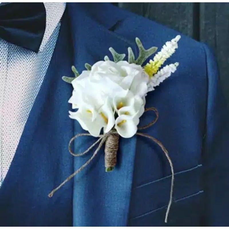 Jual boutonniere lily rose white putih bunga dada jas pria mawar calla ...