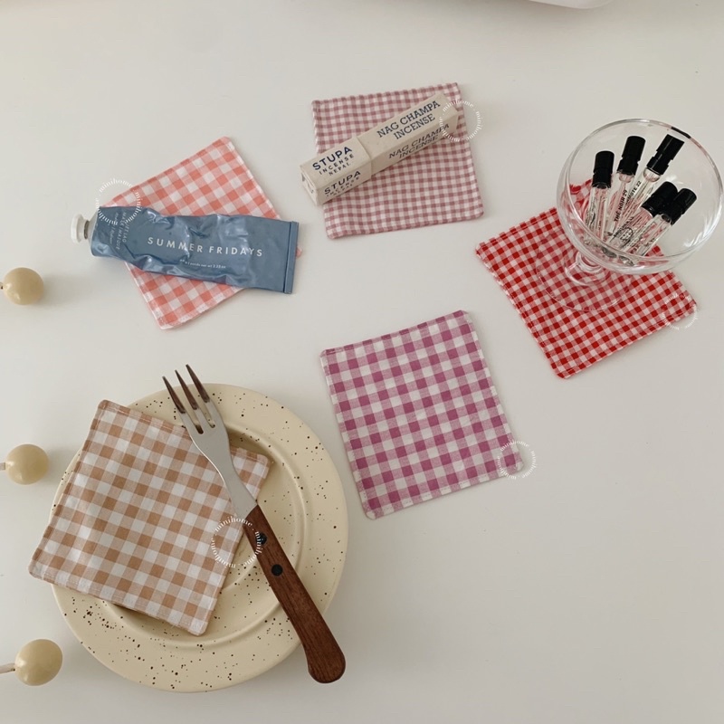 Jual [MINIHOME] Plaid Coaster Tatakan Minum Persegi Motif Kotak Bahan ...