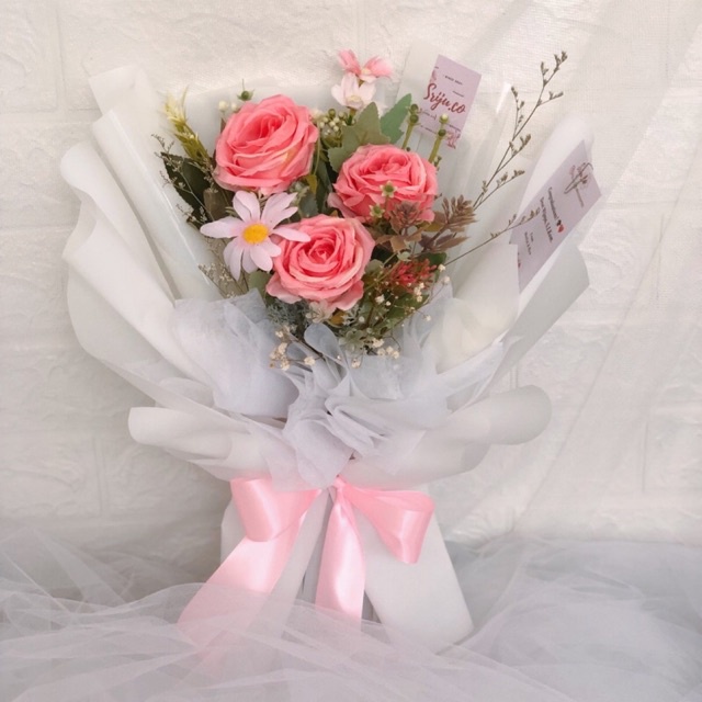 Jual Snow Rose Artificial Flower (Buket Bunga Palsu) | Shopee Indonesia