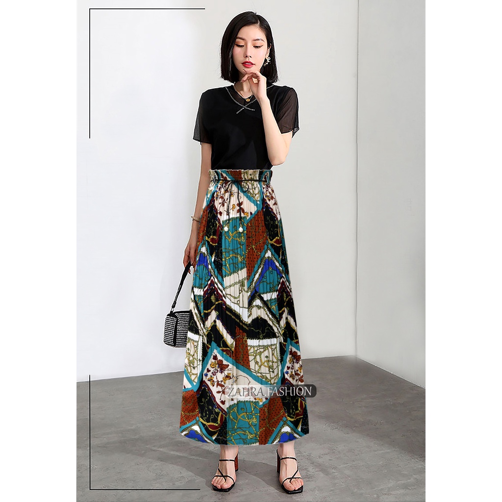 Jual rok plisket lidi import panjang motif batik kekinian bahan rayon ...