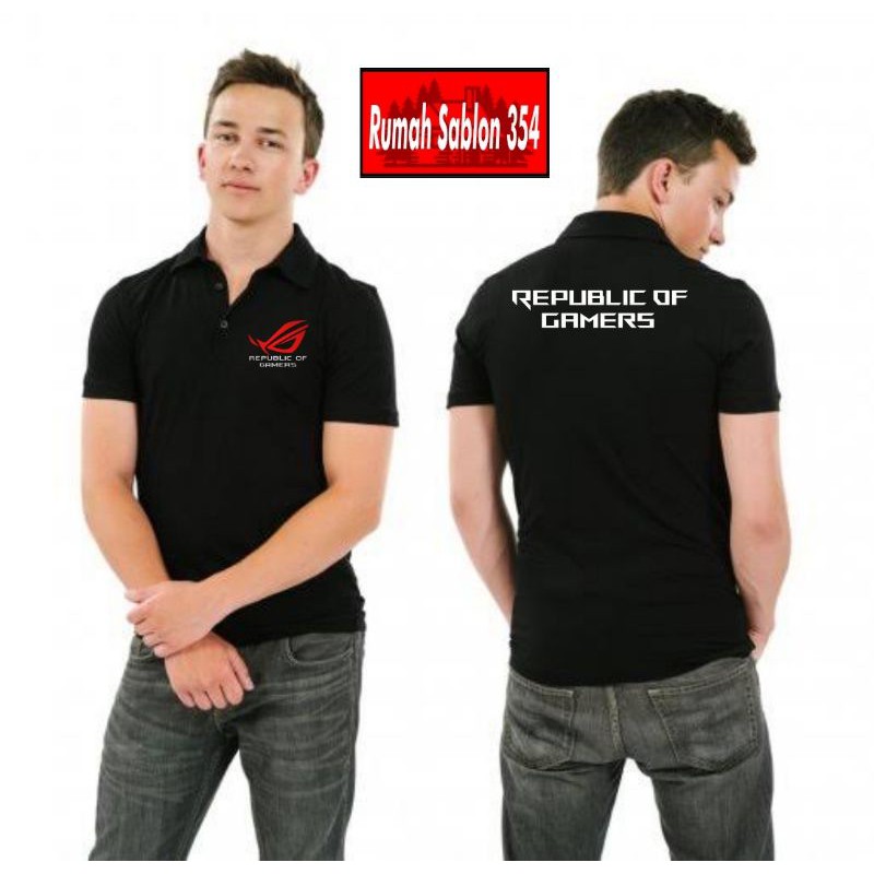 Jual Kaos Baju Polo hitam Dewasa ROG Republik Of Gamers / Asus + Masker ...