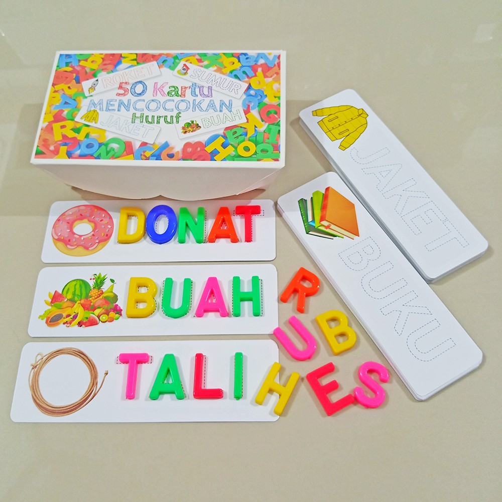 Jual Flashcard Anak Edukasi 50 Kartu Spelling Matching Nama Benda ...