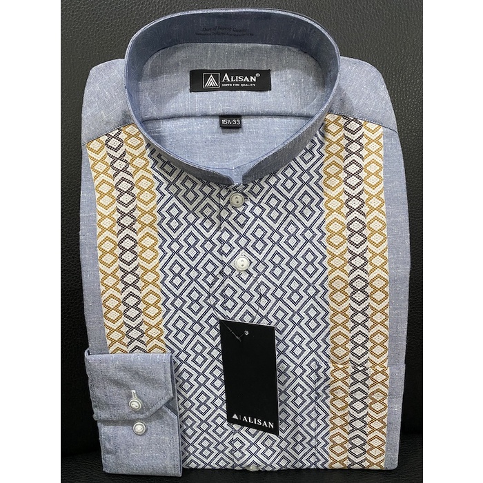 Jual Kemeja Alisan Koko Corak Biru Kuning Baru Lengan Panjang 15-33 ...