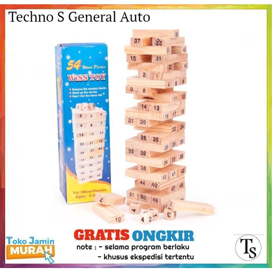 Jual mainan dadu susun kayu balok / mainan dadu uno stacko balok kayu ...