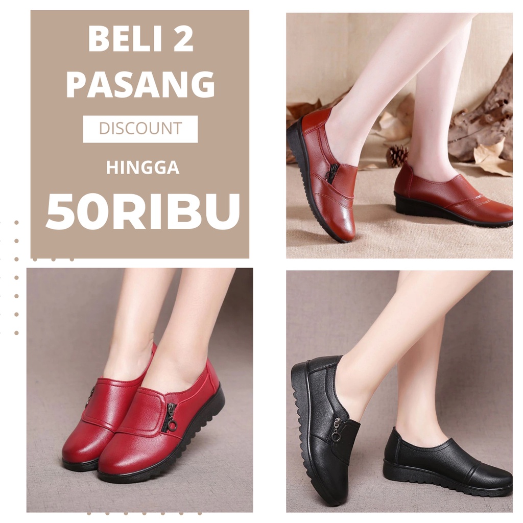 Jual Loafer Zipper Sepatu Wanita Sepatu Kerja Anti Lecet | Shopee Indonesia