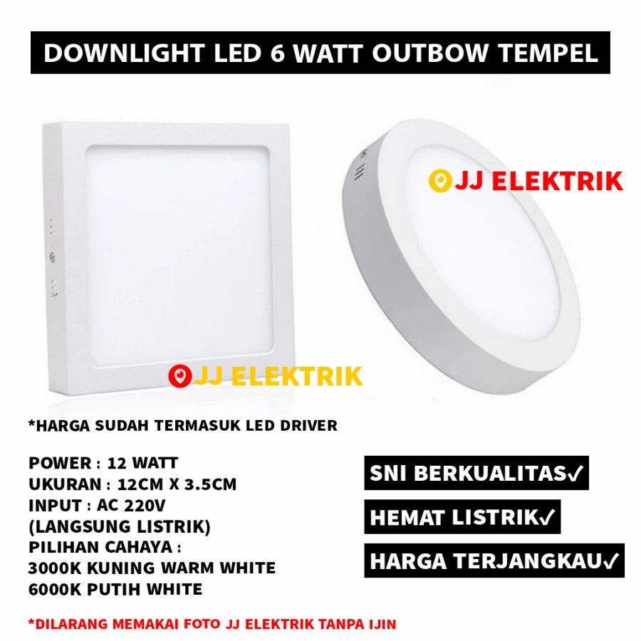 Jual Lampu Downlight Outbow LED 6 Watt 6W Plafon Tempel SNI Bulat Kotak ...
